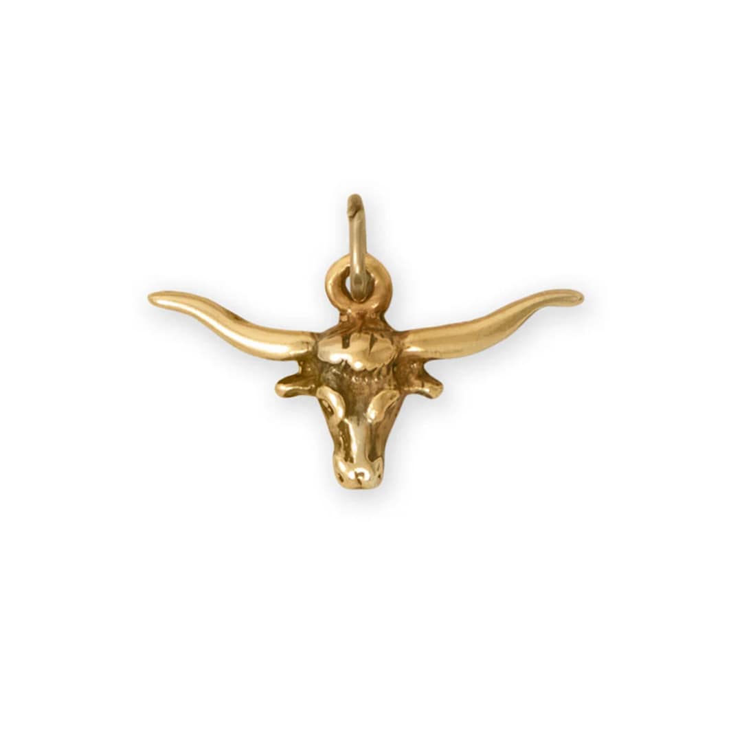 Bull Steer Longhorn Charm Gold Plated Sterling Silver Pendant Taurus ...