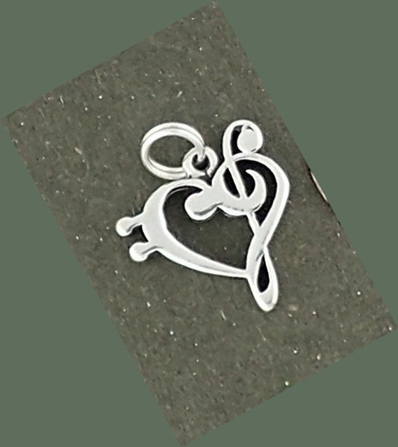 Music Note Bass and Treble Clef Heart Charm Sterling Silver | Etsy