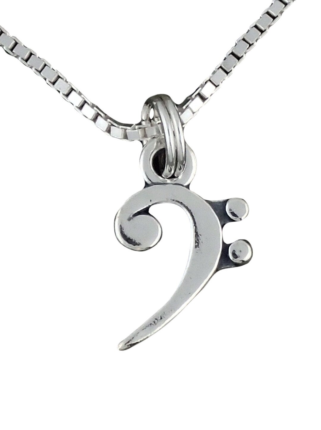 Sterling Silver Bass Clef Symbol Necklace Music Note Pendant With Box ...