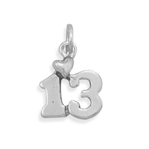 Number 13 With a Heart Charm Sterling Silver Pendant Birthday - Etsy