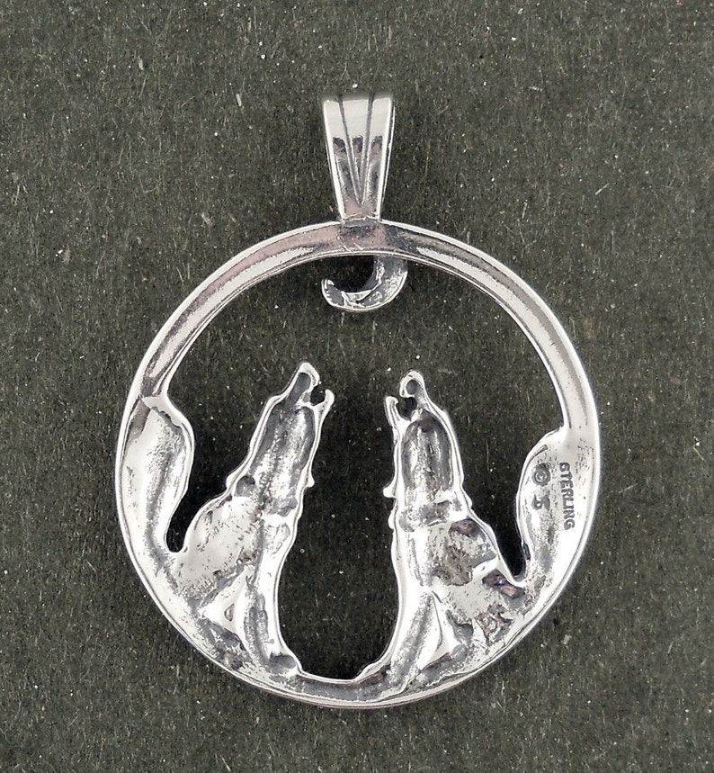 Sterling Silver Wolves Howling at the Moon Pendant Wolf Charm | Etsy