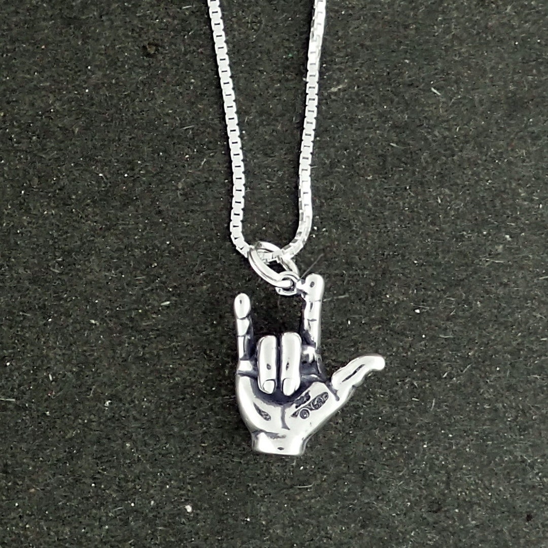 Sterling Silver Sign Language Hand I Love You Charm Pendant Necklace ...