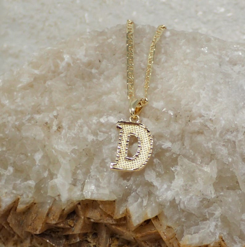 D Initial Necklace With Diamond Cut Pendant 18" Chain With 2" Extension ...
