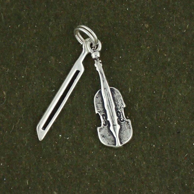 Violin With Bow Charm Sterling Silver Pendant Moves 3D Musical - Etsy