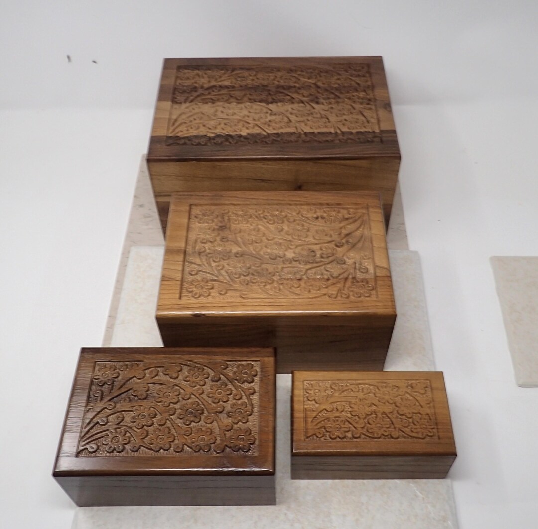 Hand Carved Nesting Boxes Set of 4 Floral Design - Pet Urns Memorial - Etsy