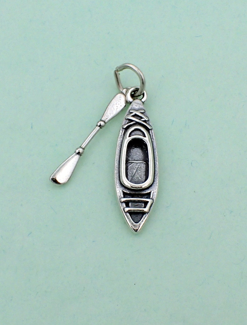 2 Piece Kayak Charm Sterling Silver Pendant 3D Kayaker Boat Paddle ...