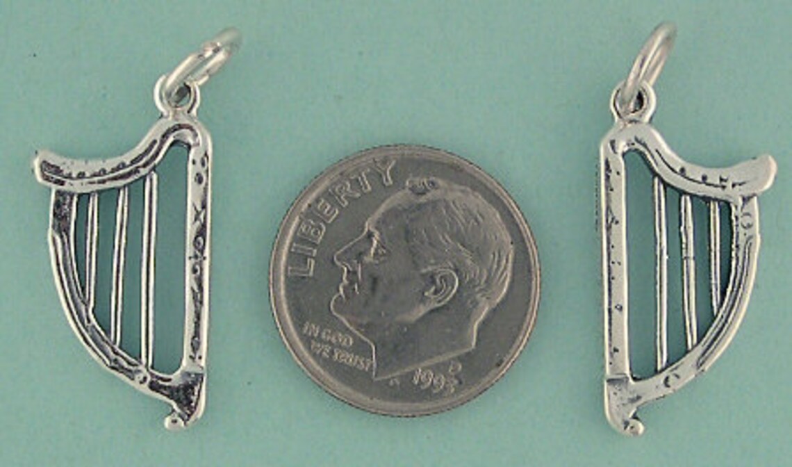 Celtic Harp Charm Sterling Silver Pendant Music Lyre Irish - Etsy