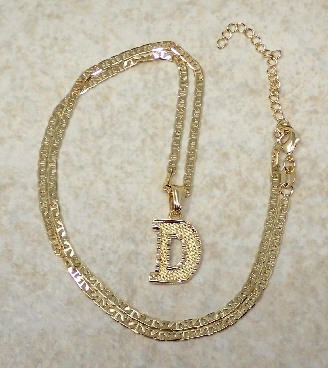 D Initial Necklace With Diamond Cut Pendant 18" Chain With 2" Extension ...