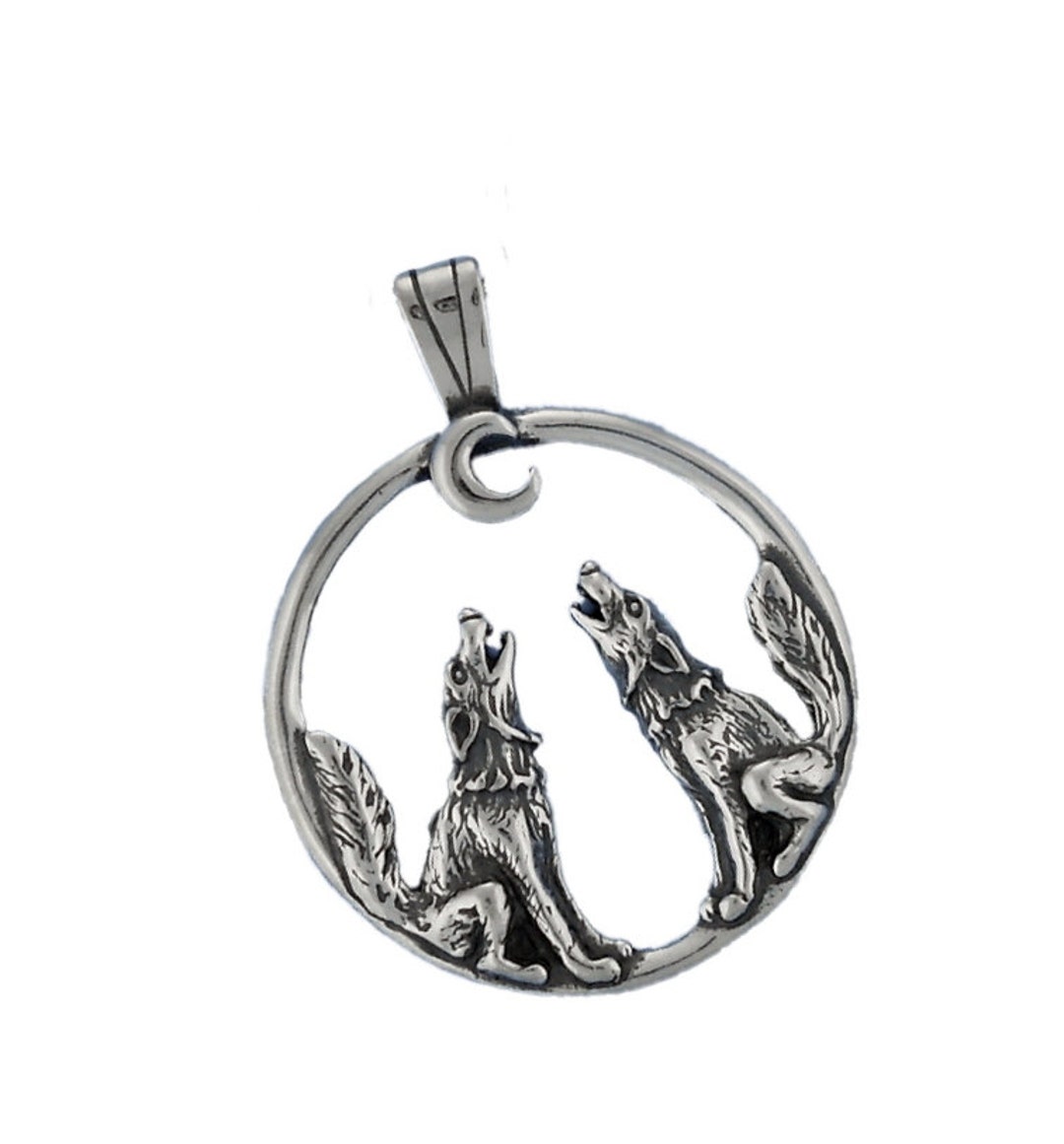 Sterling Silver Wolves Howling at the Moon Pendant Wolf Charm - Etsy