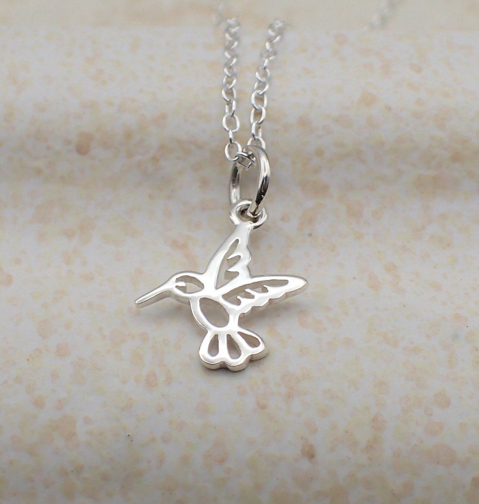 Filigree Hummingbird Necklace Sterling Silver Dainty Bird Charm ...