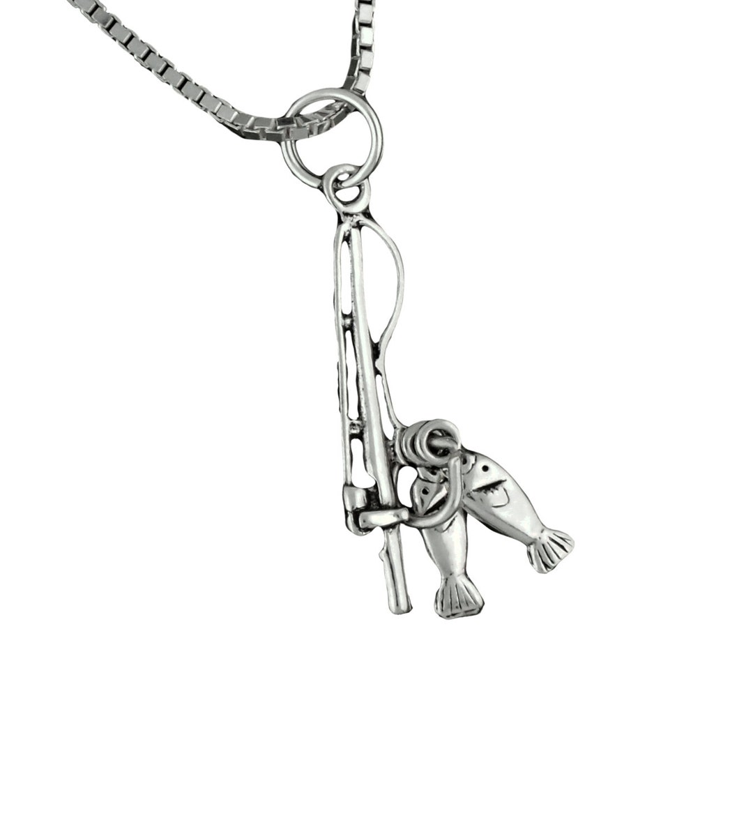 Sterling Silver Fishing Pole Pendant Necklace Fish Movable Charm With ...