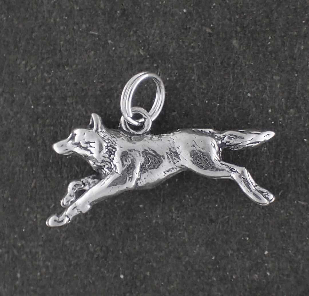 Wolf Charm Sterling Silver Pendant 3D Running Animal - Etsy