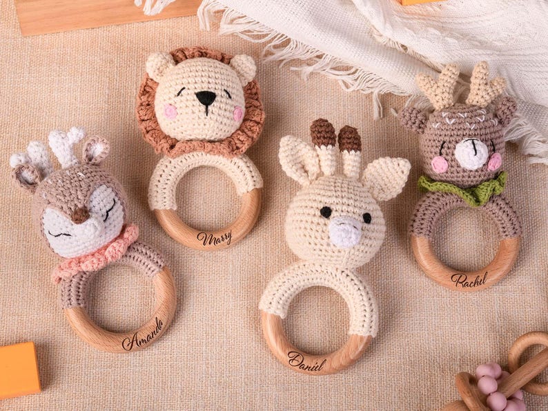 Personalized Crochet Baby Rattle,animal Crochet Baby Rattle,custom Baby ...