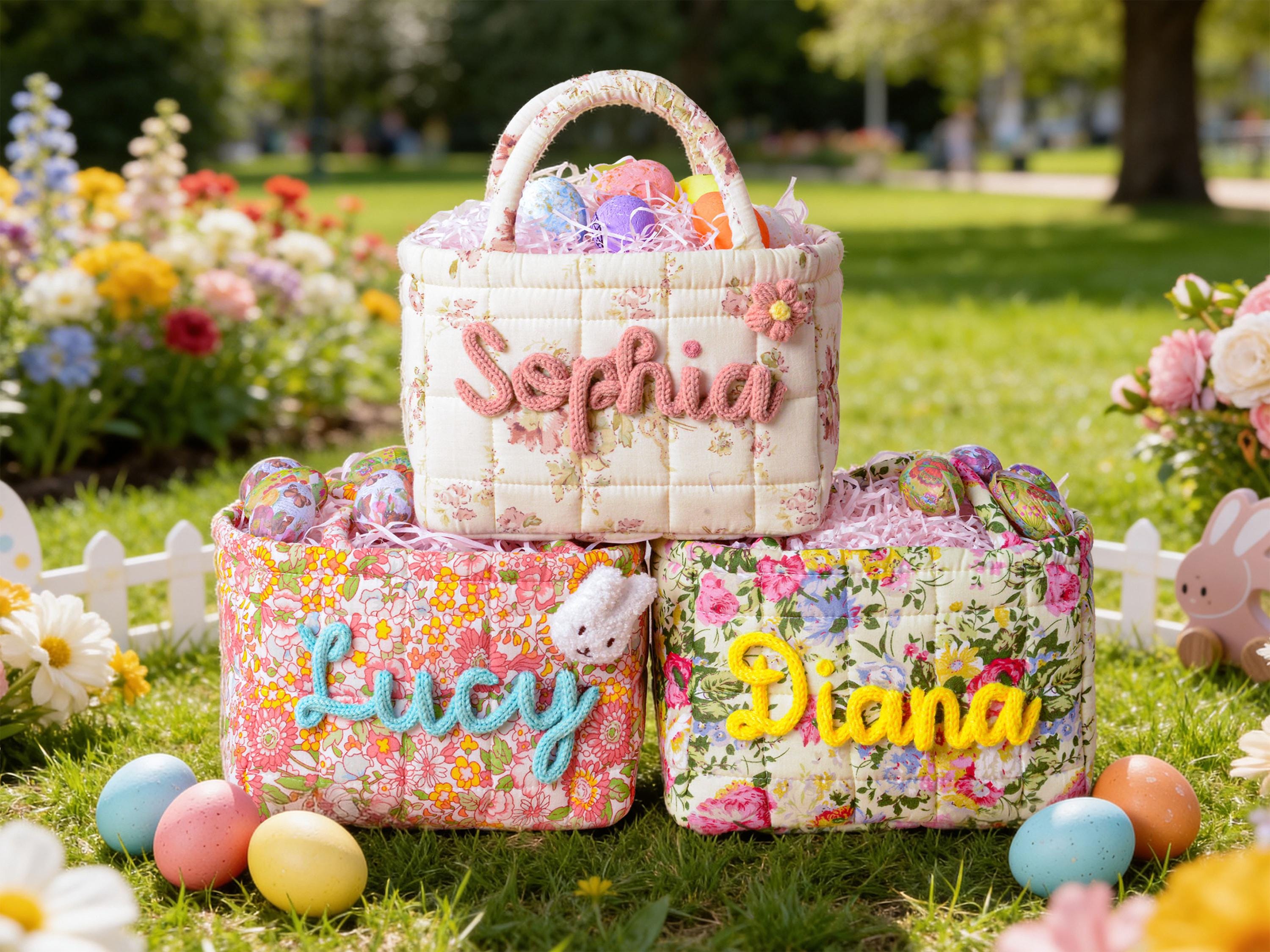 Personalized Easter Egg Hunt Bag,spring Flower Easter Basket,quilted ...