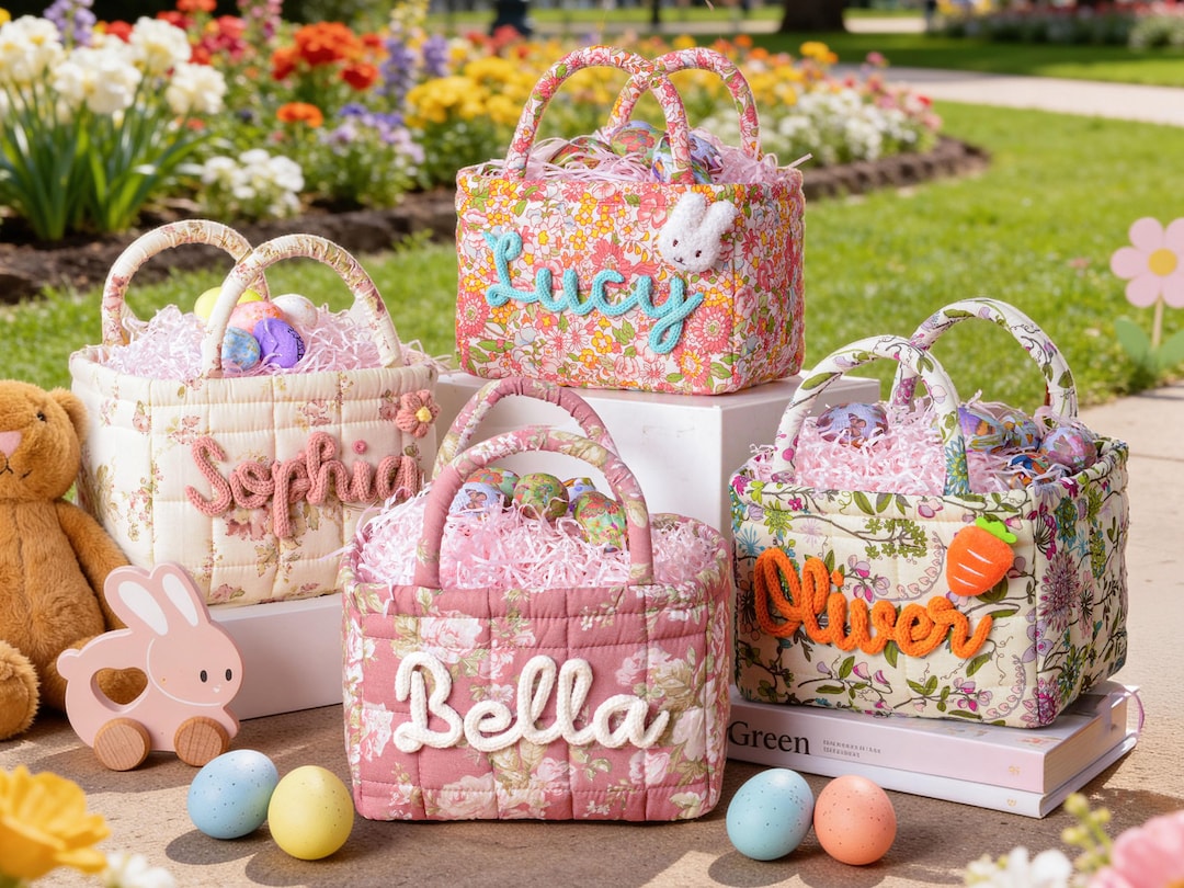 Personalized Easter Egg Hunt Bag,spring Flower Easter Basket,quilted ...
