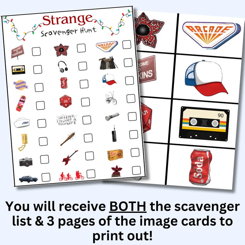 Strange Things Inspired Scavenger Hunt, Upside Down Scavenger Hunt Game ...