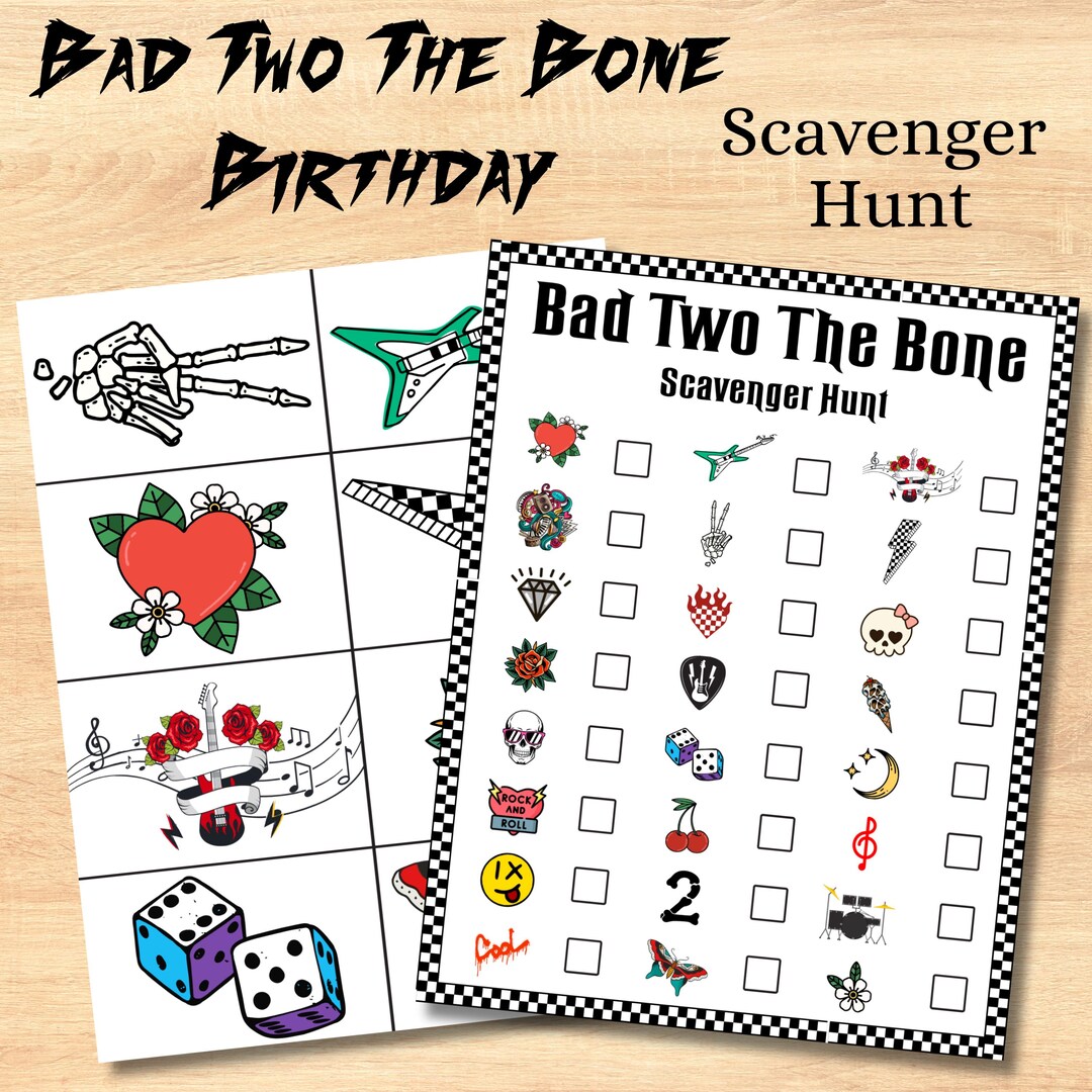 Bad Two the Bone Scavenger Hunt, Bad Two the Bone Party Game, Tattoo ...