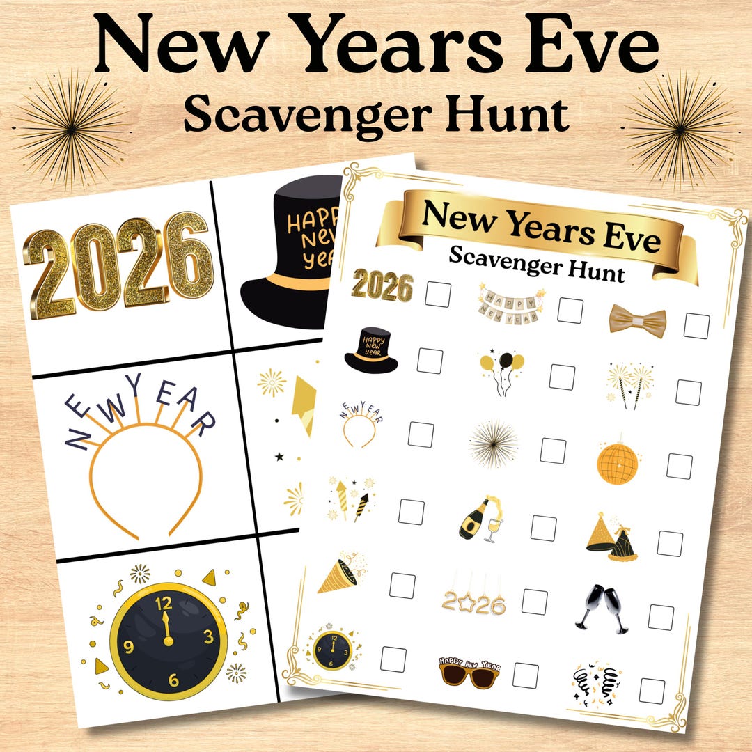 New Years Eve Scavenger Hunt, NYE Themed Treasure Hunt, Winter Treasure ...