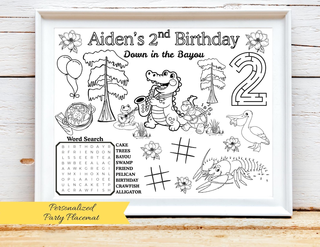 PERSONALIZED Bayou Birthday Activity Placemat, Two Da Bayou, Cajun ...