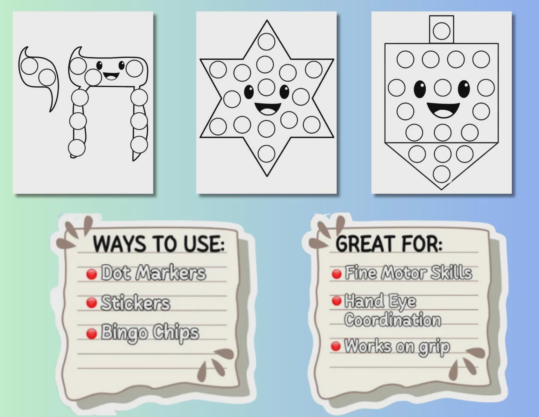 Hanukkah Do A Dot Activity Pages, Hanukkah Themed Coloring Pages, Kids ...