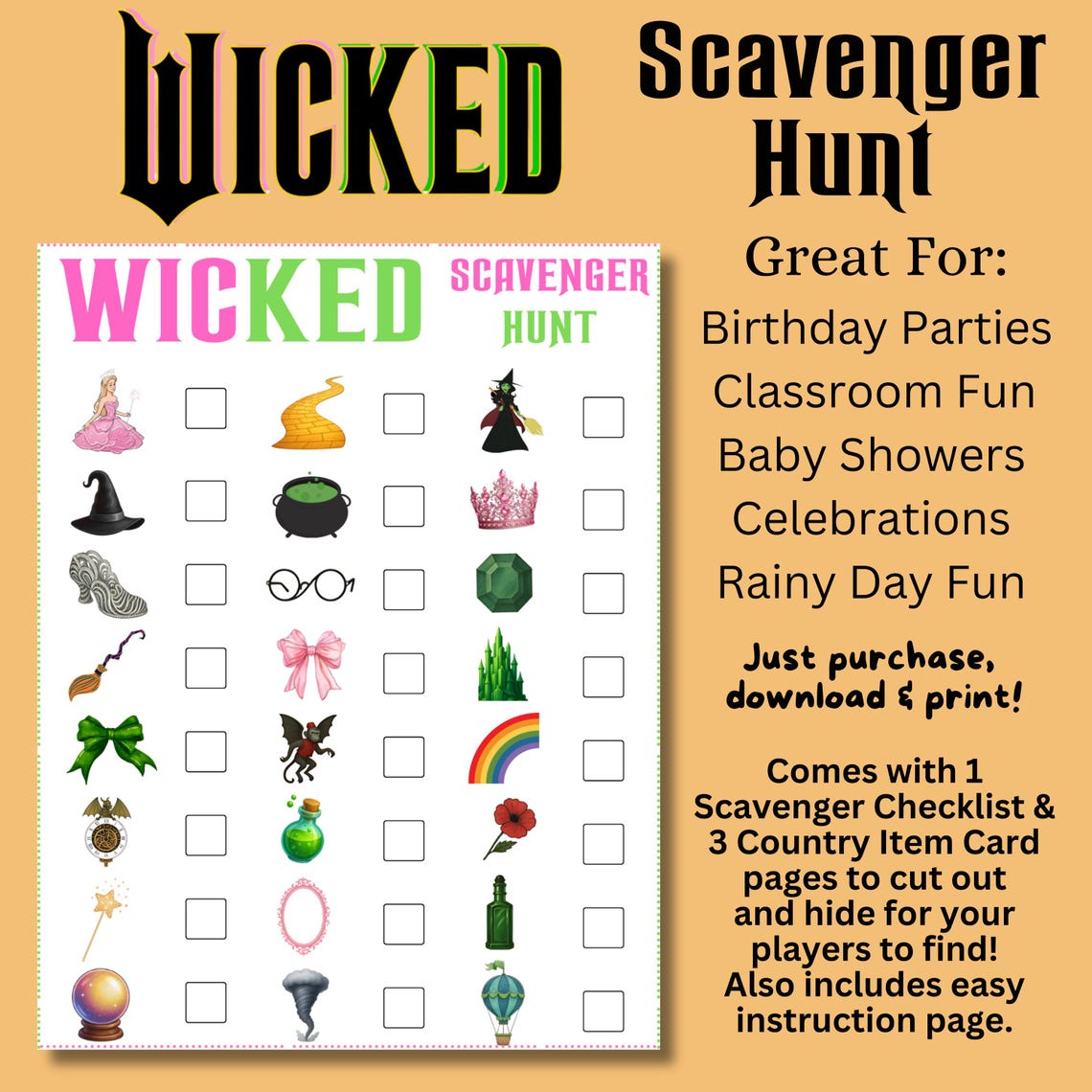 Wicked Themed Scavenger Hunt, Princess Scavenger Hunt Game, Wicked ...