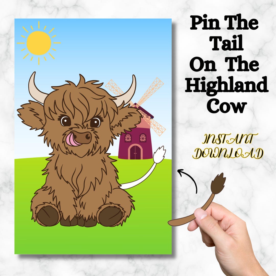 Pin the Tail on the Highland Cow Game: Farm Party Activity, Cow ...