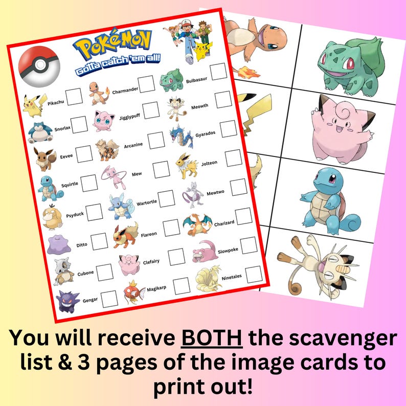 Gotta Catch Them All Scavenger Hunt, Poke Character Treasure Hunt, Poke ...