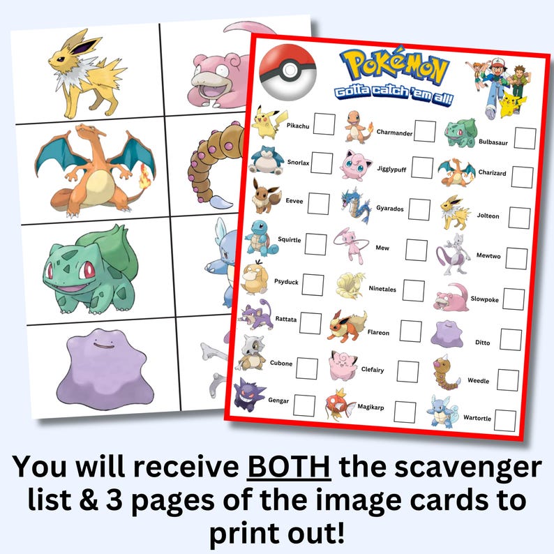 Gotta Catch Them All Scavenger Hunt, Poke Character Treasure Hunt, Poke ...