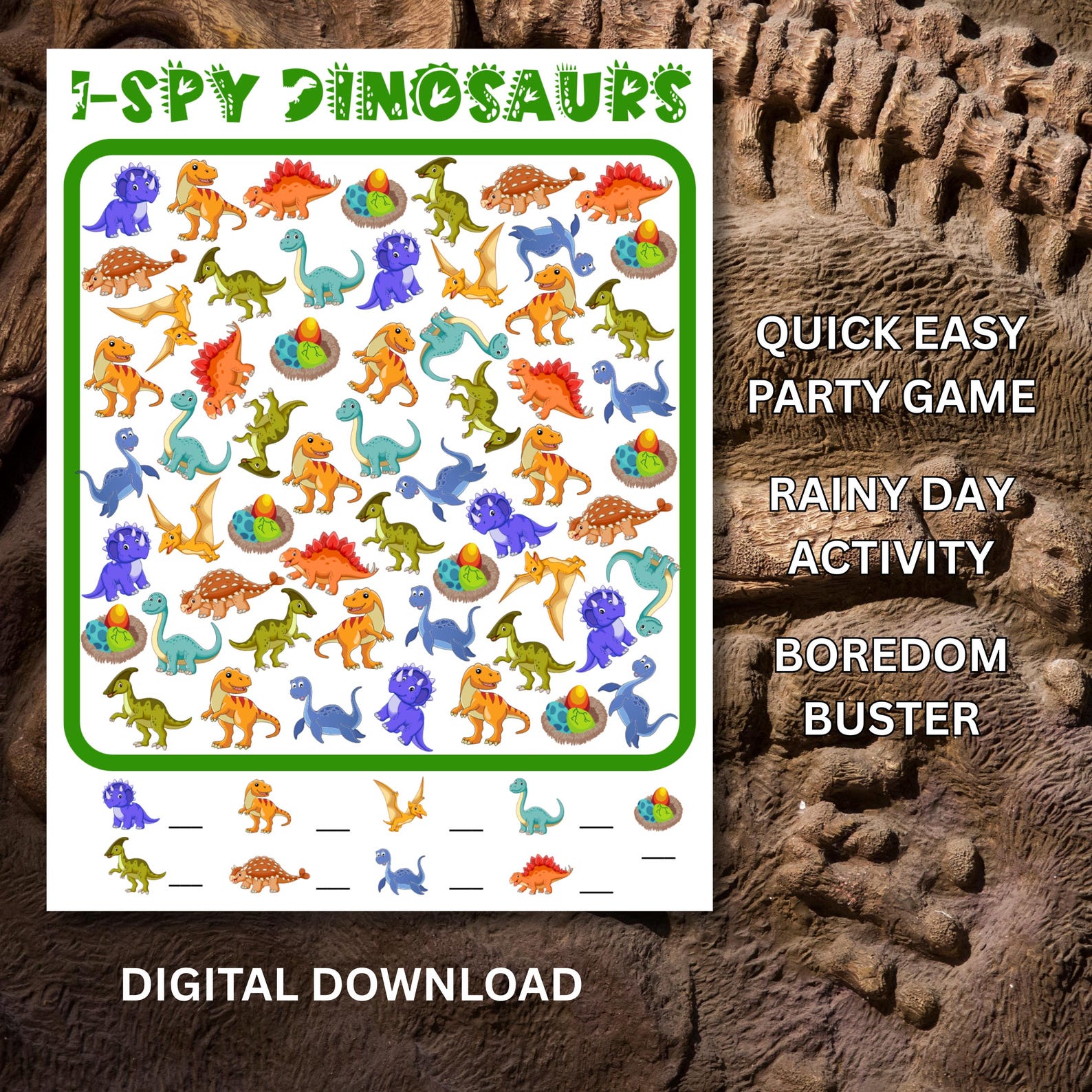 Dinosaur I Spy Game: Kids Printable Activity Sheet (digital Download - Etsy