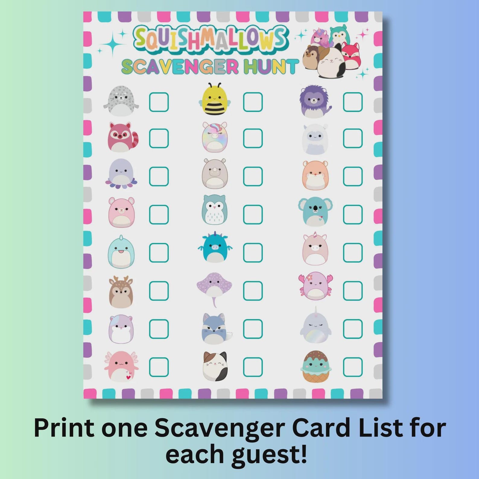 Squish Scavenger Hunt, Kids Printable Plush Toy Indoor/outdoor ...