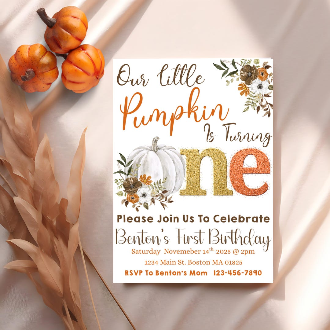Editable Pumpkin Birthday Invitation, Pumpkin Party Template, Little ...