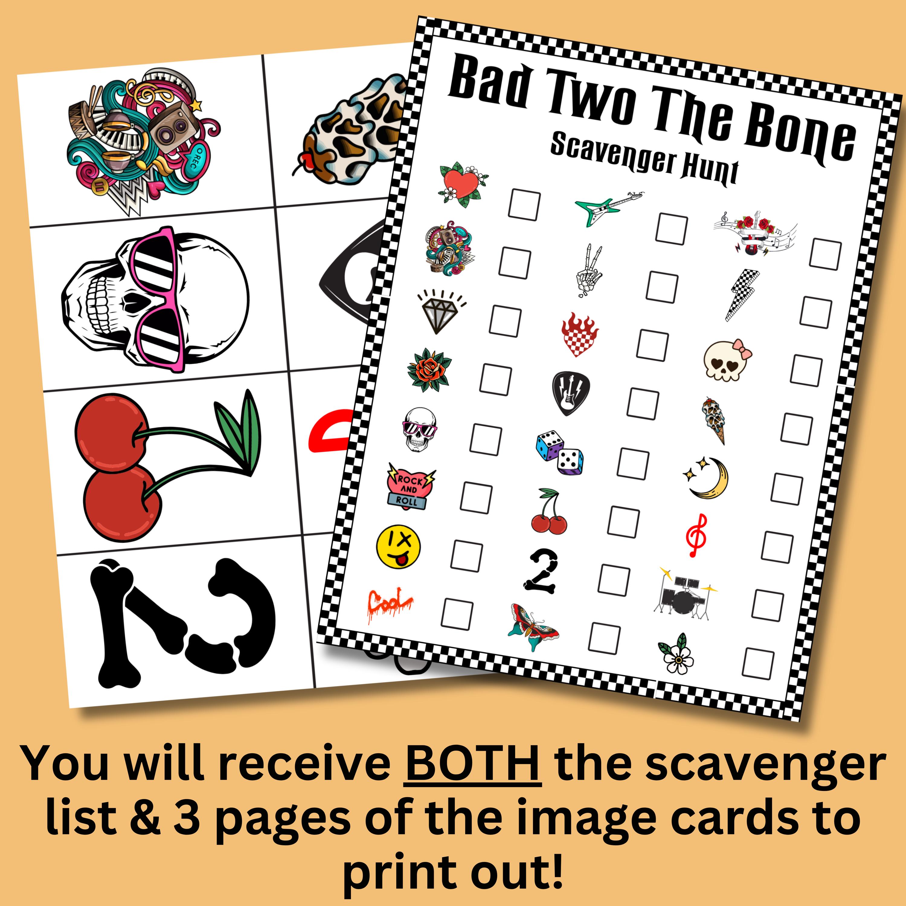 Bad Two the Bone Scavenger Hunt, Bad Two the Bone Party Game, Tattoo ...