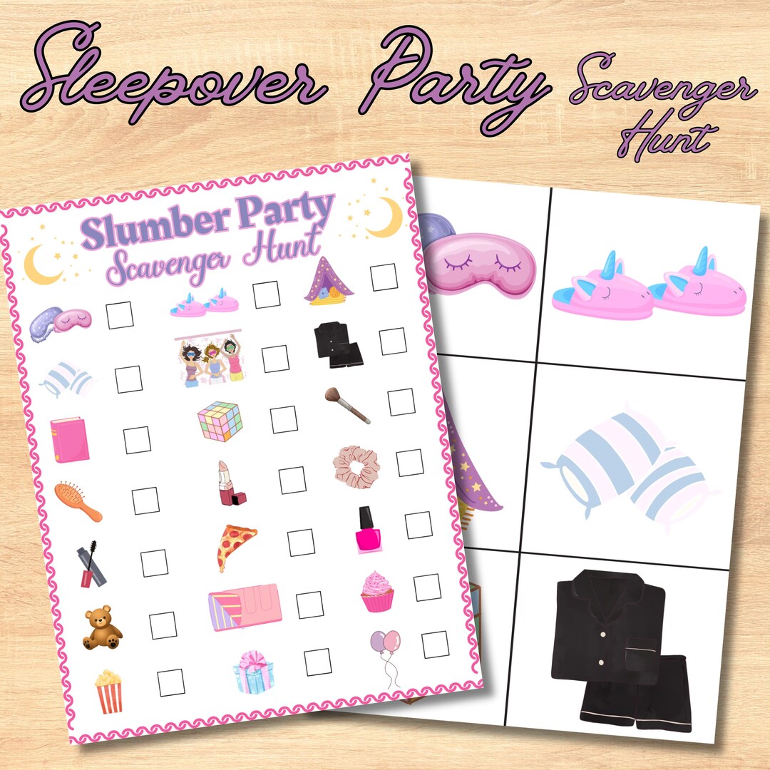 Slumber Party Scavenger Hunt, Printable Slumber Party Games, Fun ...
