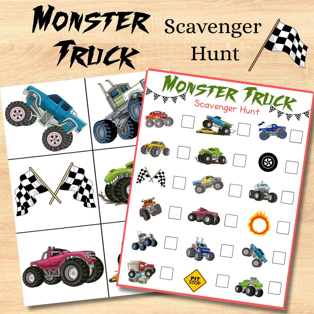 Monster Truck Scavenger Hunt Game: Printable Birthday Party Activity ...