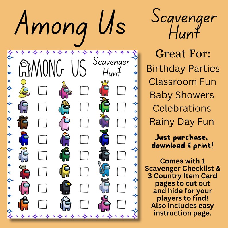 Among Alien Video Game Scavenger Hunt, Imposter Treasure Hunt, A+mong ...