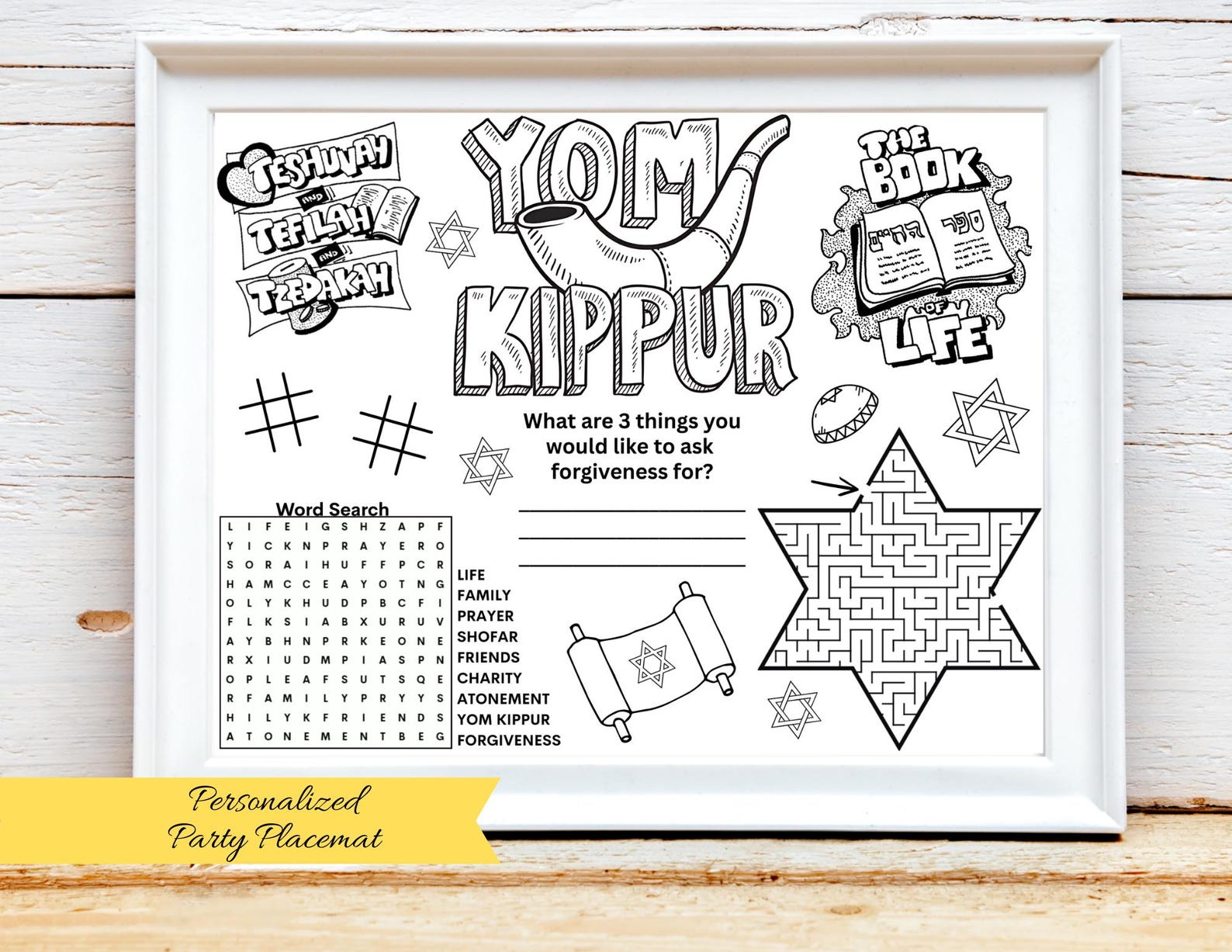 Yom Kippur Activity Placemat, Yom Kippur Coloring Page, Jewish High ...