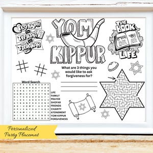 Yom Kippur Activity Placemat, Yom Kippur Coloring Page, Jewish High ...