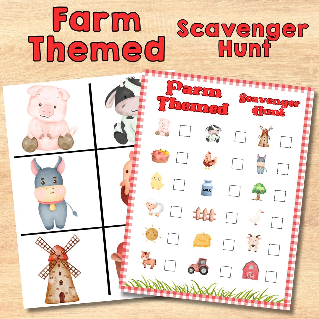 Farm Scavenger Hunt, Farm Animals Treasure Hunt, Barnyard Party Game ...