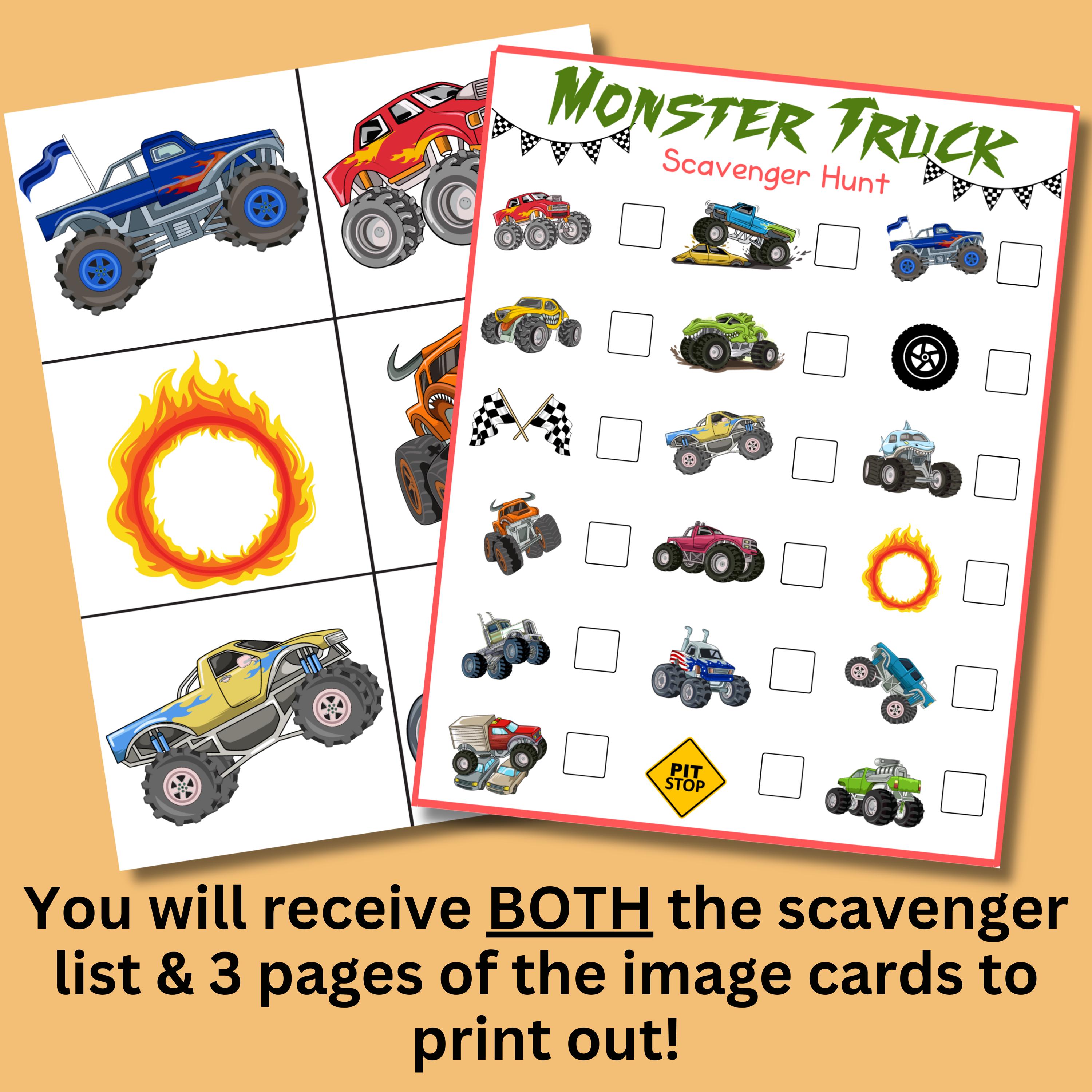 Monster Truck Scavenger Hunt Game: Printable Birthday Party Activity ...
