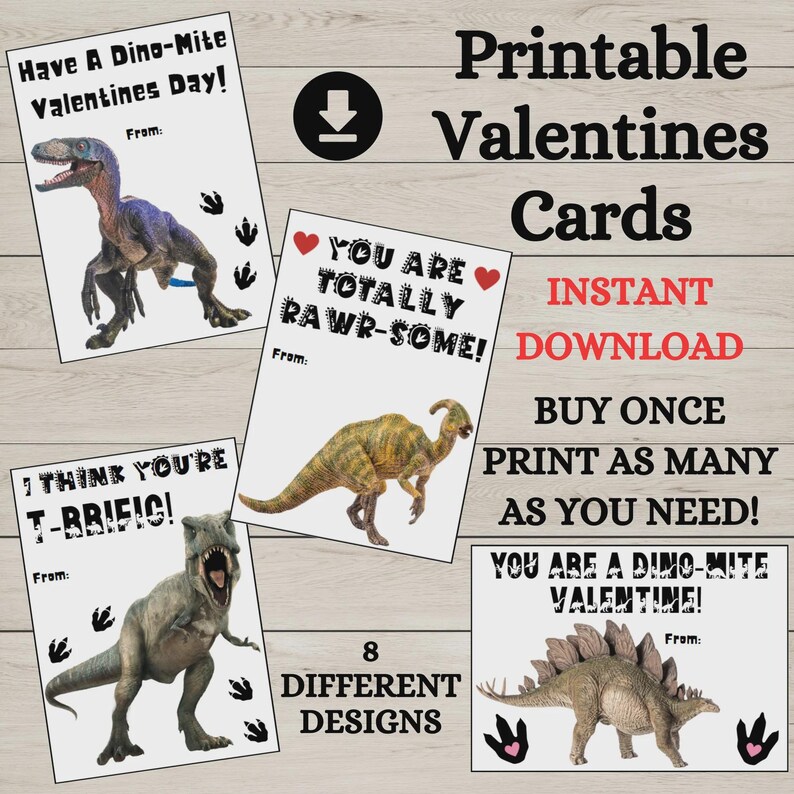 Dinosaur Valentine's Day Cards, Dino Valentines, Kids Valentine's Cards ...