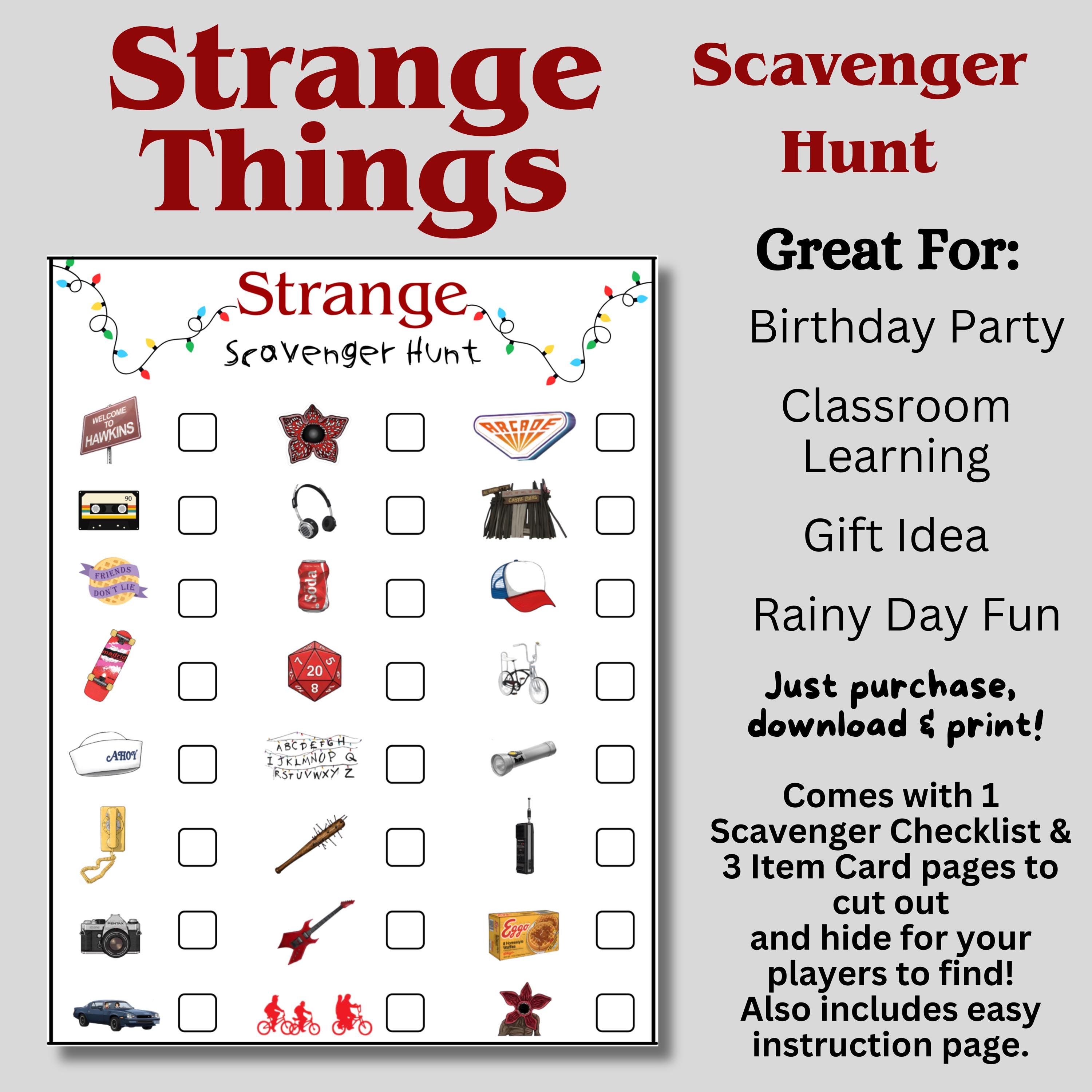 Strange Things Inspired Scavenger Hunt, Upside Down Scavenger Hunt Game ...