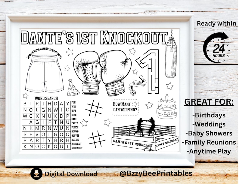 PERSONALIZED Boxing Birthday Party Activity Sheet, Boxer Themed Party ...