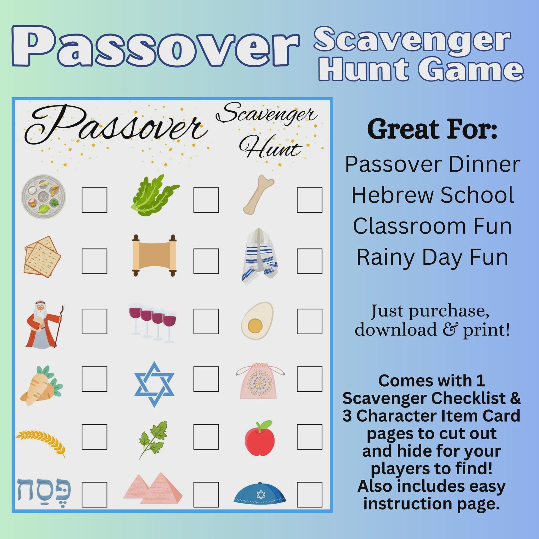 Passover Scavenger Hunt Game, Passover Treasure Hunt, Jewish Holiday ...