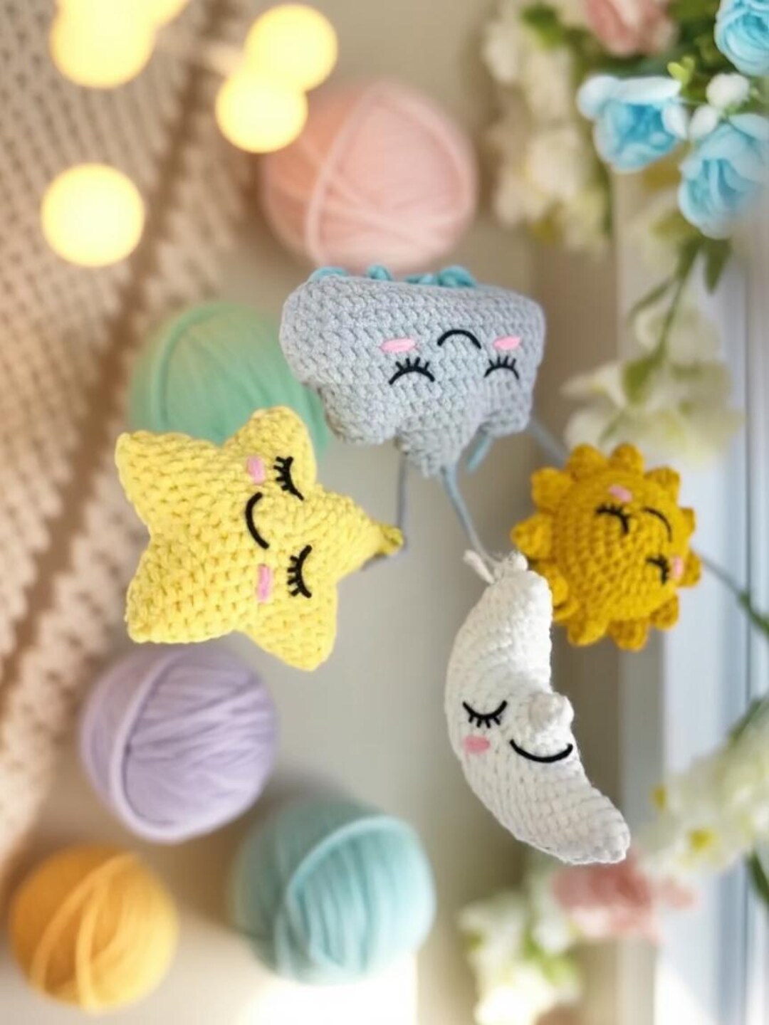Weather Keychain Crochet Pattern PDF 4in1, Sun Moon Star Cloud ...