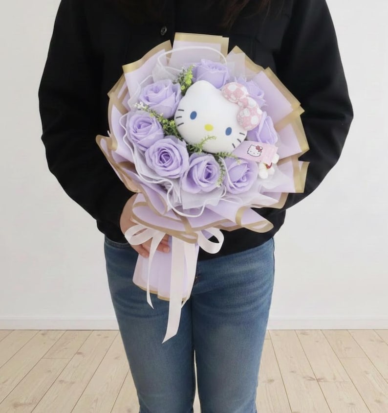 Kitty Plush Bouquet, Artificial Flower Bouquet, Handmade Sanrio Stuffed ...