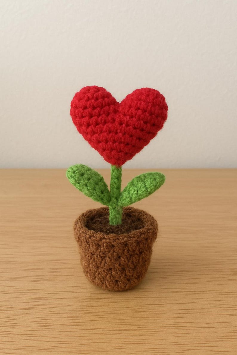 Red Crochet Heart Rose in Pot, Handmade Valentine's Gift - Etsy
