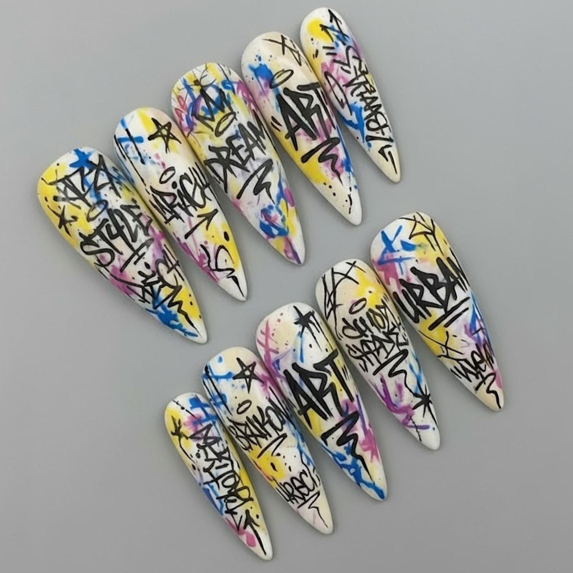 Colorful Graffiti Press on Nails: Abstract Art, Spray Paint Effects ...