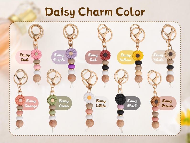 Personalised Name Keyring,handmade Daisy Beaded Keyring,cute Custom Bag ...