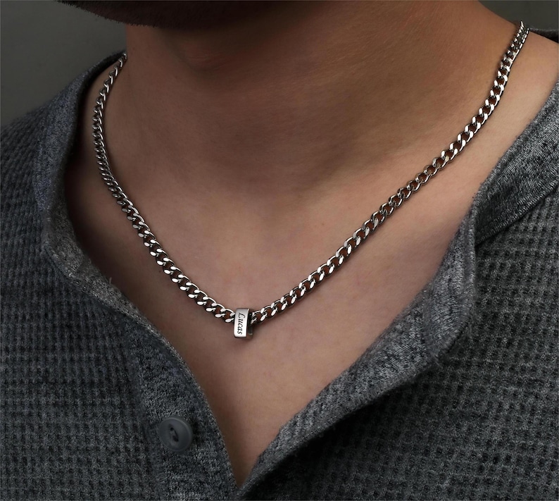 Personalized Mens Necklace With Family Name, Engraved Bead Chain ...