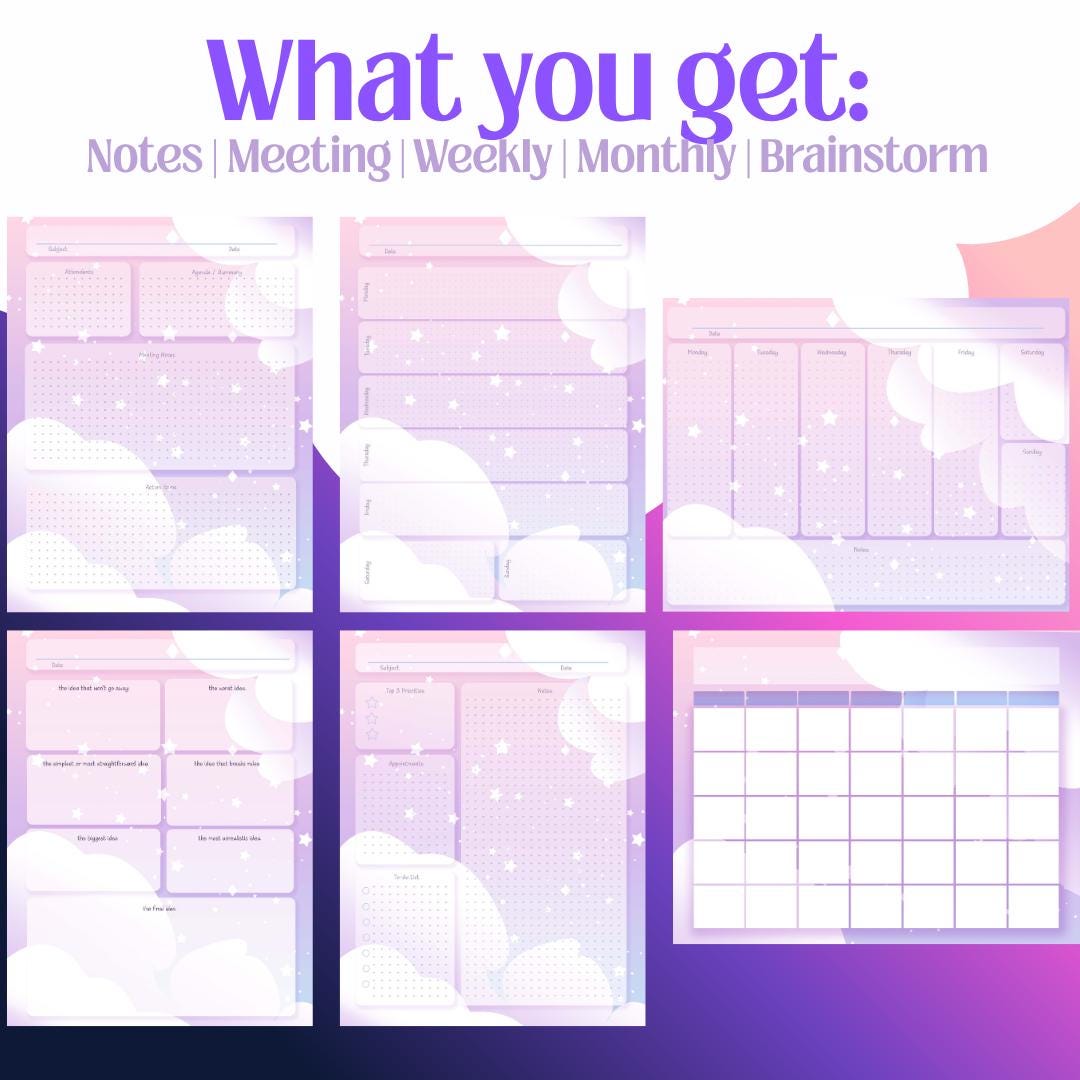 Pastel Clouds Planner Bundle: Printable Daily, Weekly, Calendar (PDF ...